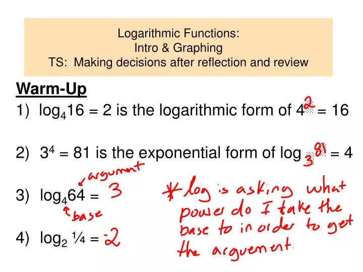Ppt Logarithmic Functions Intro And Graphing Ts Making Decisions After Reflection And Review