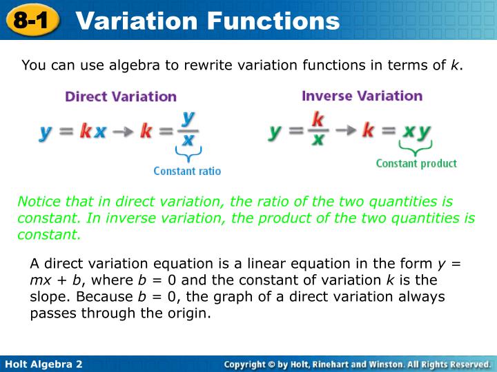 Ppt Direct Variation Constant Of Variation Joint Variation Inverse