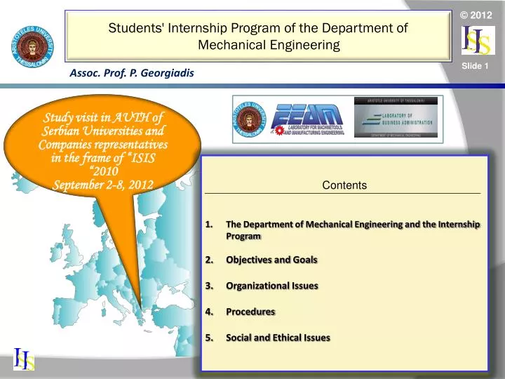 PPT - Contents The Department of Mechanical Engineering and the ...
