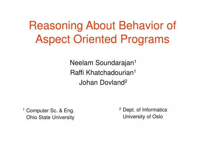 Ppt Reasoning About Behavior Of Aspect Oriented Programs Powerpoint Presentation Id5385984