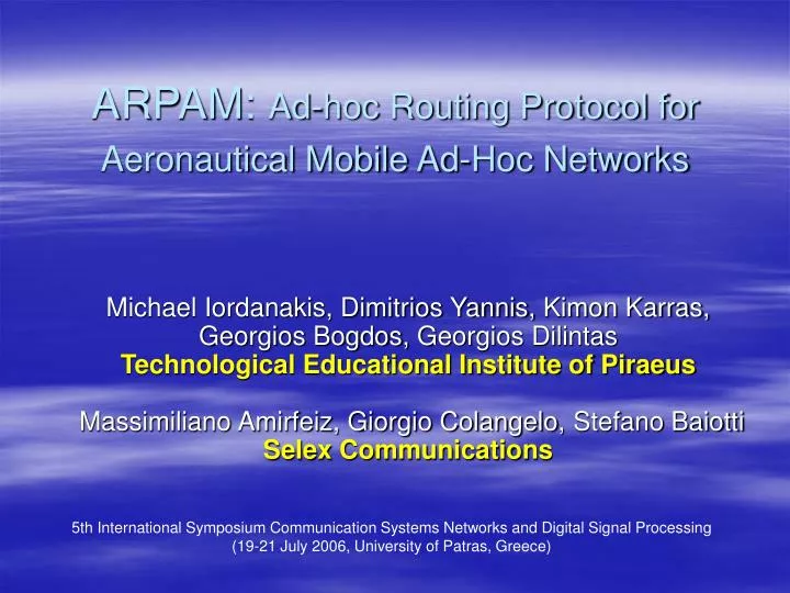 PPT - ARPAM: Ad-hoc Routing Protocol for Aeronautical Mobile Ad-Hoc ...