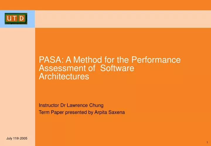 PPT - PASA: A Method for the Performance Assessment of Software ...
