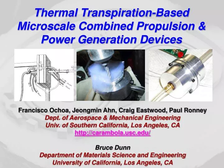 PPT - Thermal Transpiration-Based Microscale Combined Propulsion ...
