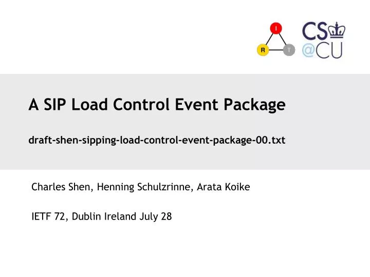 Ppt A Sip Load Control Event Package Draft Shen Sipping Load Control