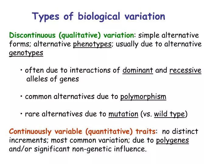 PPT - Types of biological variation Discontinuous (qualitative ...