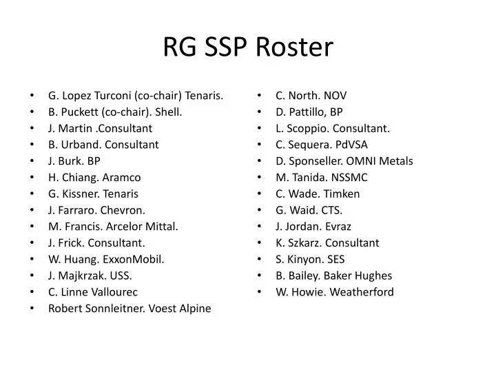 PPT - RG SSP Roster PowerPoint Presentation, free download - ID:5399633