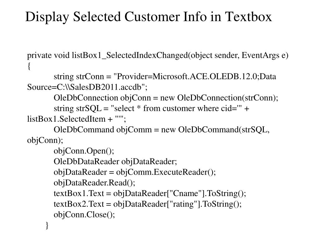 Ppt Coding Adonet Objects Connection Command Datareader Powerpoint Presentation Id5401776