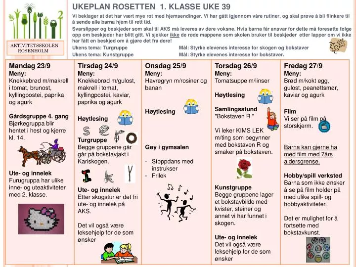 PPT - UKEPLAN ROSETTEN 1. KLASSE UKE 39 PowerPoint Presentation, free download - ID:5402586