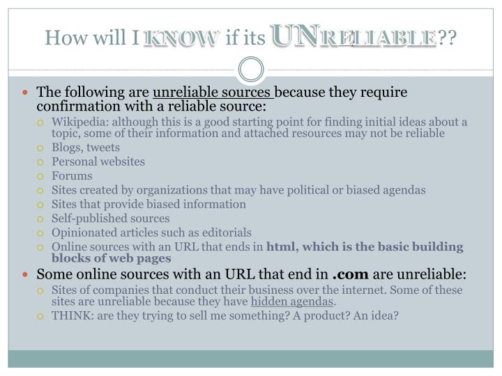 PPT - Reliable and UNRELIABLE Sources PowerPoint Presentation - ID:5405585
