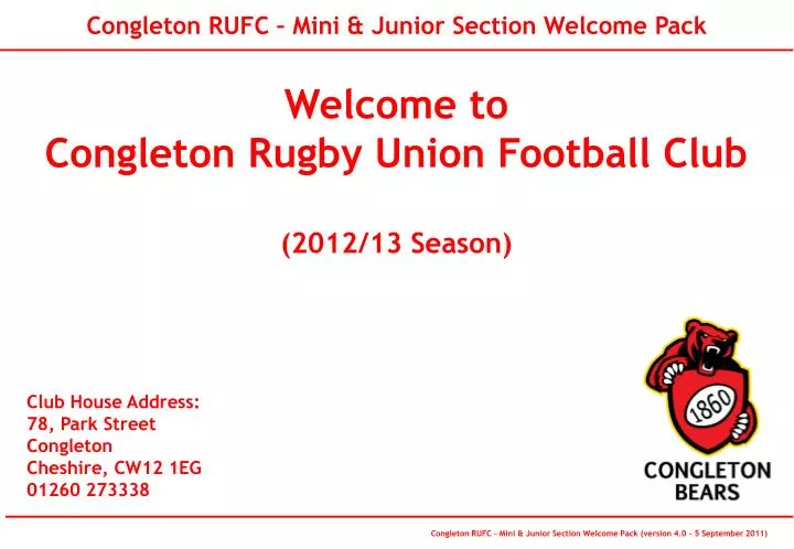 PPT - Welcome to Congleton Rugby Union Football Club (2012/13 Season ...