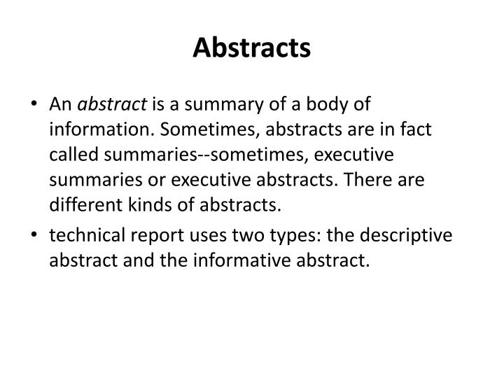 PPT - Informative and descriptive Abstracts PowerPoint Presentation ...