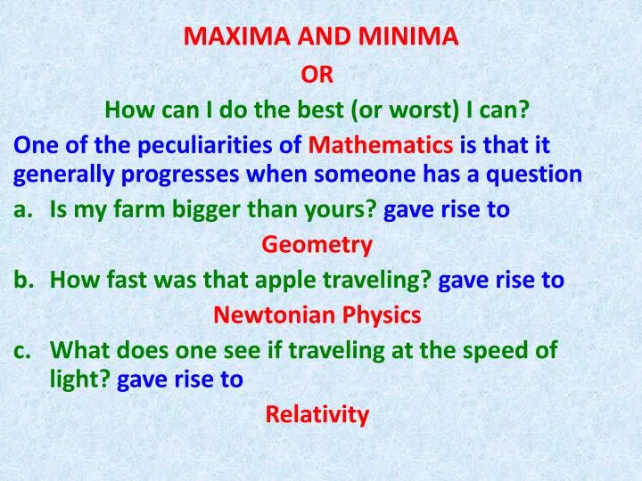 PPT - MAXIMA AND MINIMA PowerPoint Presentation, free download - ID:5412413