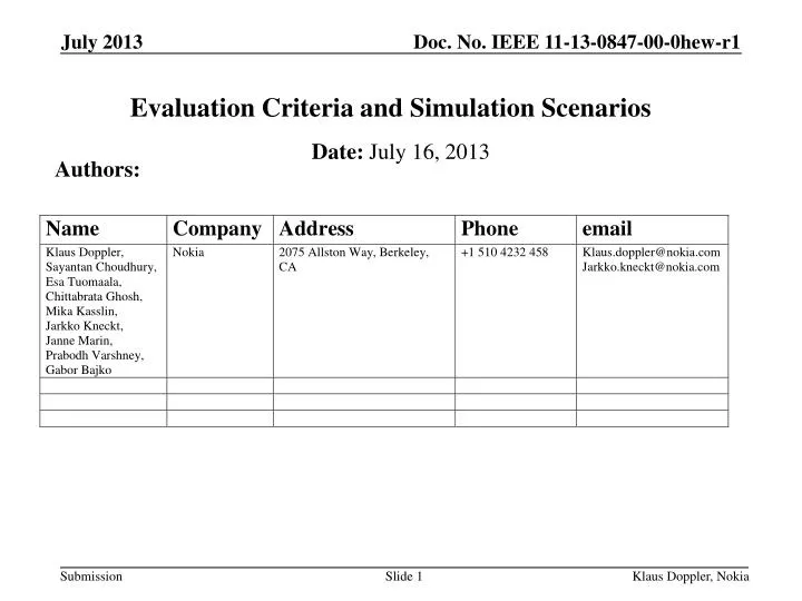 PPT - Evaluation Criteria and Simulation Scenarios PowerPoint ...