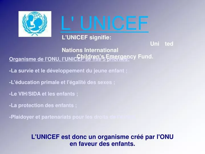 PPT - L' UNICEF PowerPoint Presentation, free download - ID:5431657