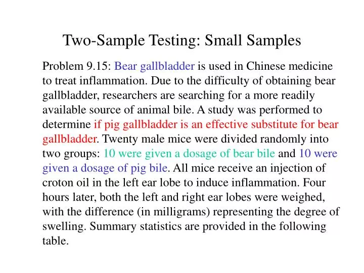 PPT - Two-Sample Testing: Small Samples PowerPoint Presentation, free ...