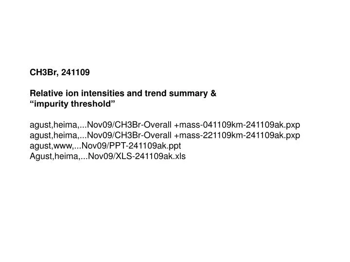 PPT - CH3Br, 241109 Relative ion intensities and trend summary ...