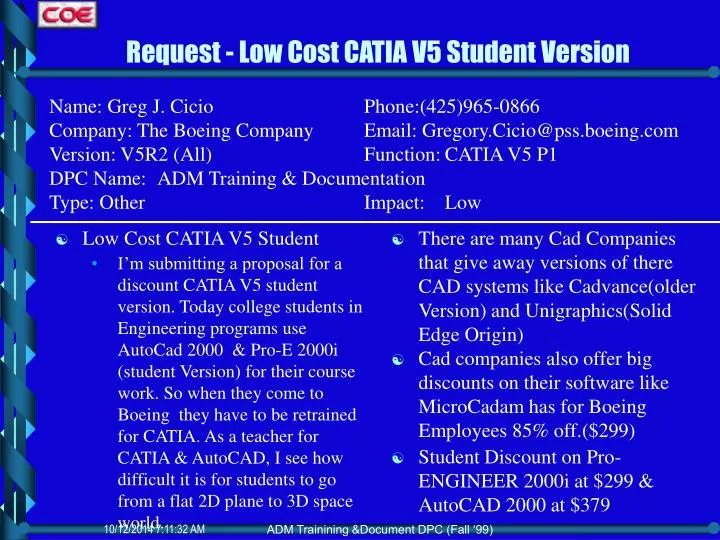 PPT - Request - Low Cost CATIA V5 Student Version PowerPoint ...