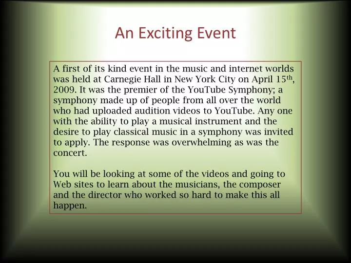 PPT - An Exciting Event PowerPoint Presentation, free download - ID:5438401