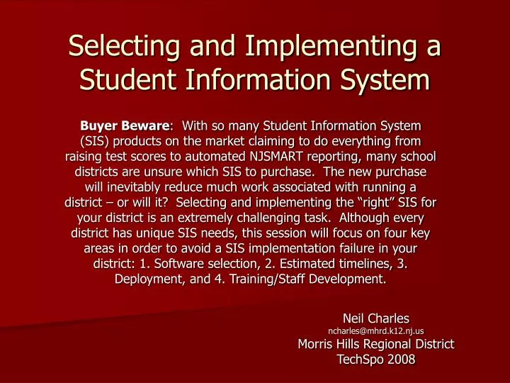 PPT - Selecting and Implementing a Student Information System ...