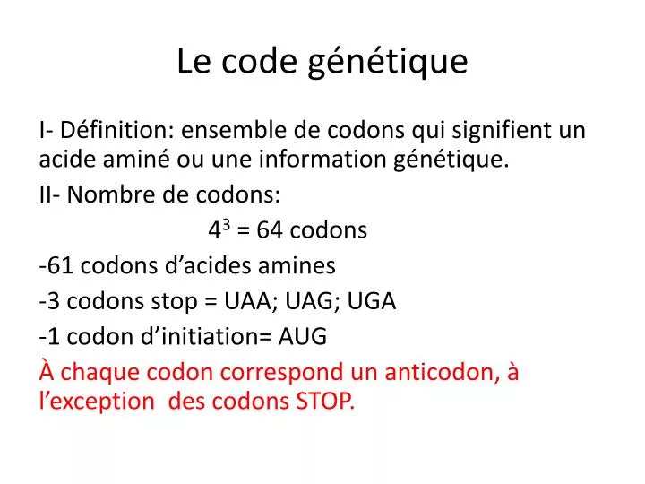 PPT - Le code génétique PowerPoint Presentation, free download - ID:5452610