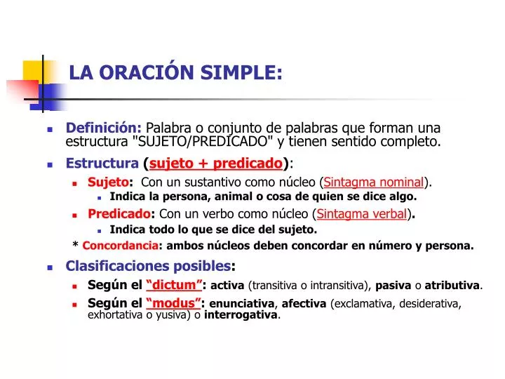 PPT - LA ORACIÓN SIMPLE: PowerPoint Presentation, free download - ID ...