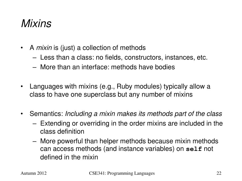 Ppt Cse341 Programming Languages Late Binding In Ruby Multiple Inheritance Interfaces