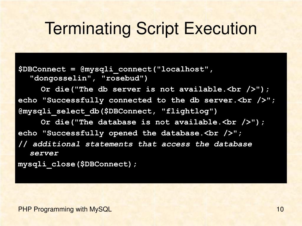 Ppt Chapter 9 Manipulating Mysql Databases With Php Php Programming With Mysql Powerpoint