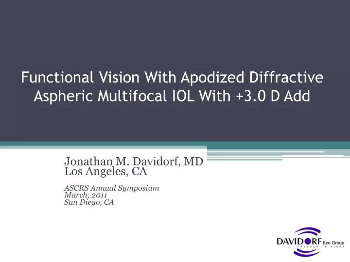 PPT - Functional Vision With Apodized Diffractive Aspheric Multifocal ...