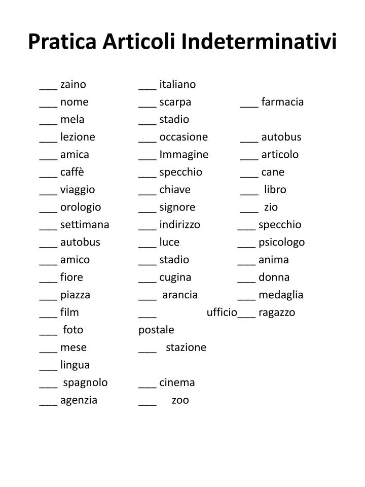 PPT - Pratica Articoli Indeterminativi PowerPoint Presentation, free ...