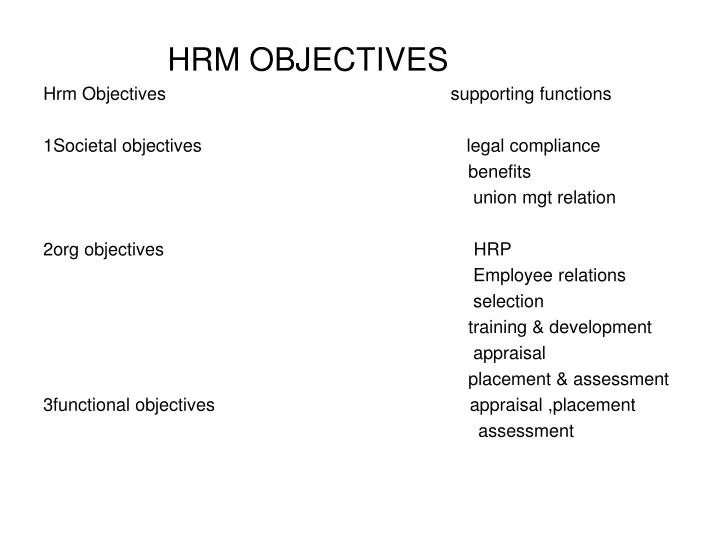 PPT - HRM OBJECTIVES PowerPoint Presentation, free download - ID:5479166