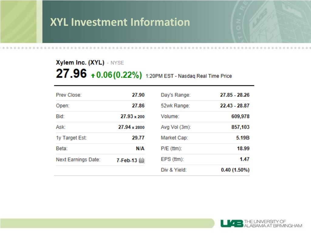 PPT - Green & Gold Fund Recommendation: HOLD Xylem, Inc. PowerPoint ...