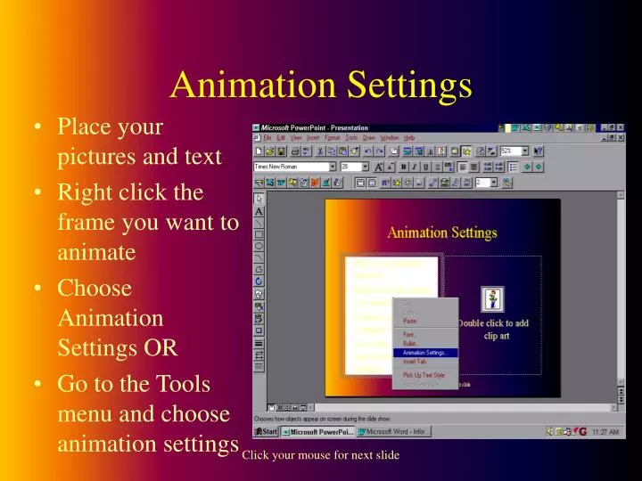 PPT - Animation Settings PowerPoint Presentation, free download - ID ...