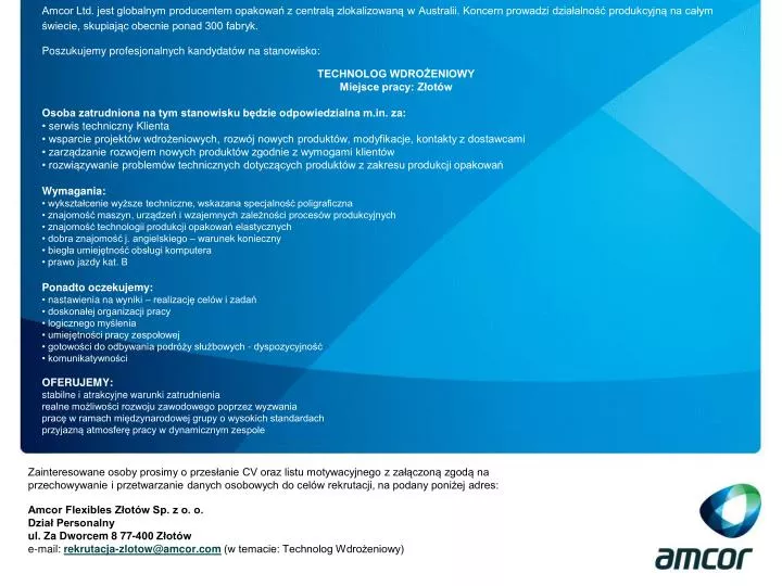 PPT - 2014 Technolog Wdrożeniowy Amcor PowerPoint Presentation, free download - ID:5487805