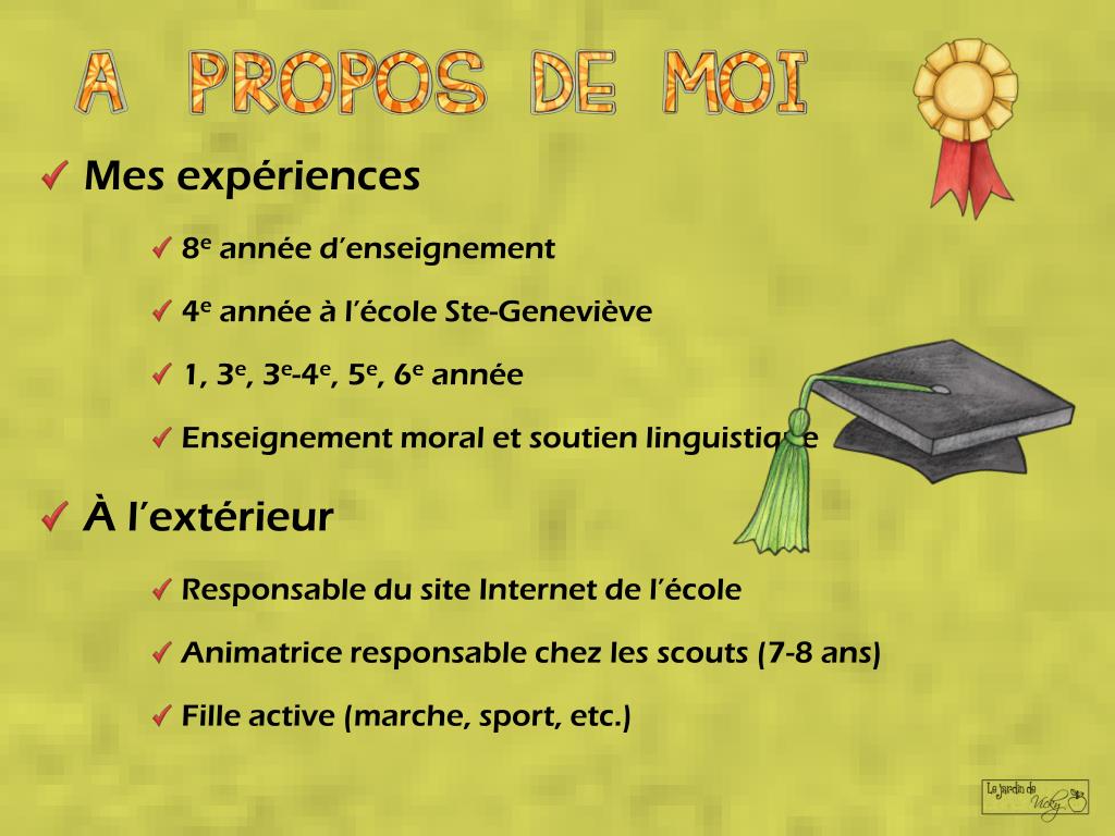 PPT - Bienvenue À propos de moi… Faire apprendre Un tour de classe ...