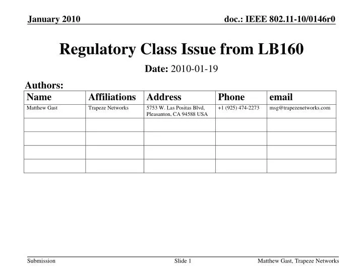 PPT - Regulatory Class Issue from LB160 PowerPoint Presentation, free ...