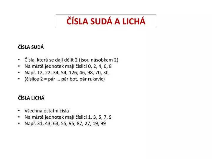 PPT - ČÍSLA SUDÁ A LICHÁ PowerPoint Presentation, free download - ID ...