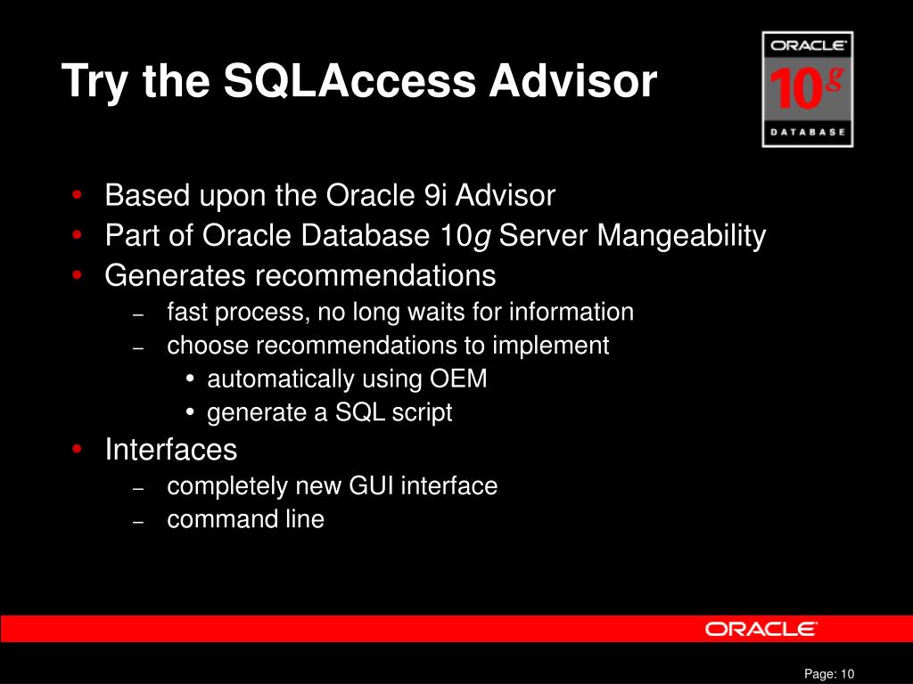 Ppt Turbocharge Your Database Use The Oracle Database 10 G Sqlaccess Advisor Powerpoint