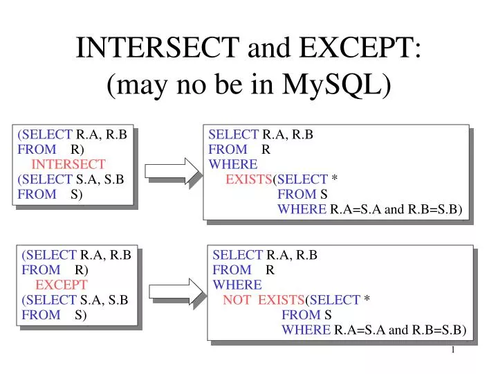 PPT - INTERSECT and EXCEPT: (may no be in MySQL) PowerPoint ...