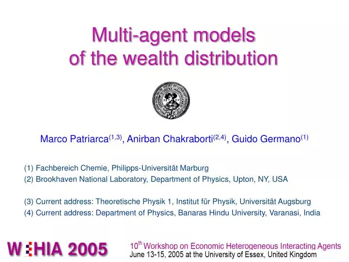 PPT - Multi-agent models of the wealth distribution PowerPoint ...