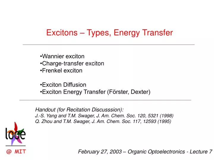 PPT - Excitons – Types, Energy Transfer PowerPoint Presentation, free ...