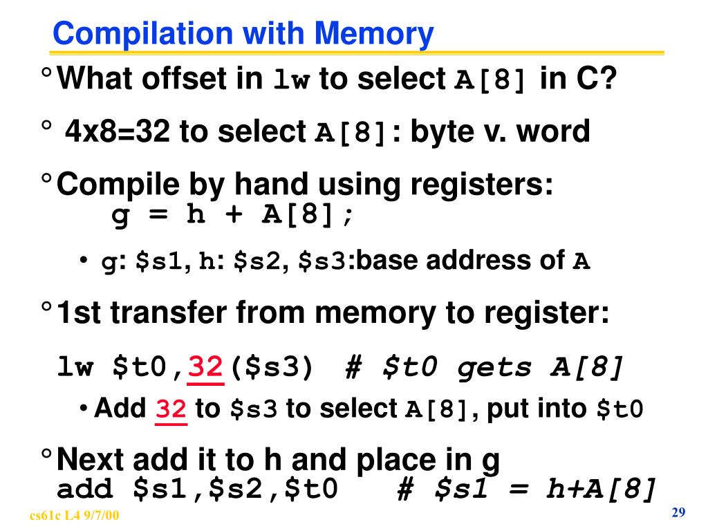 Ppt Cs61c Machine Structures Lecture 4 Cassembler Arithmetic And Memory Access Powerpoint
