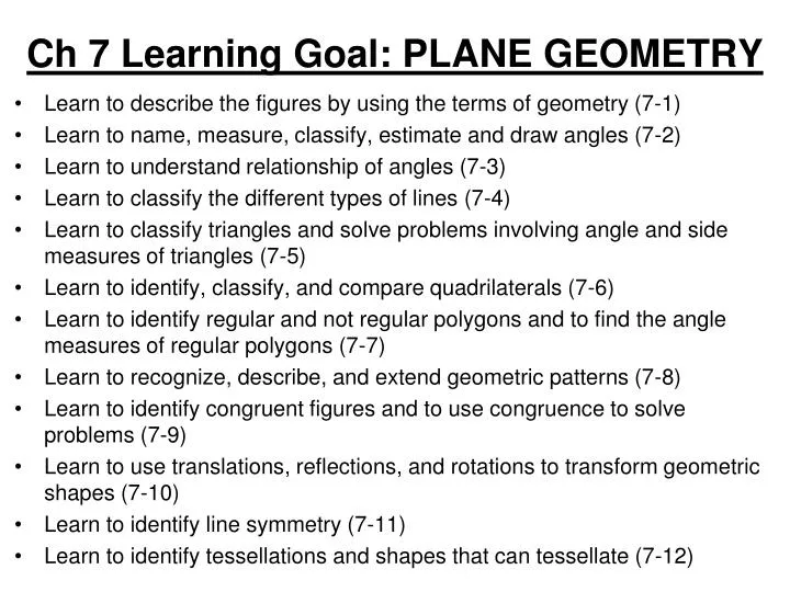 PPT - Ch 7 Learning Goal: PLANE GEOMETRY PowerPoint Presentation, free ...
