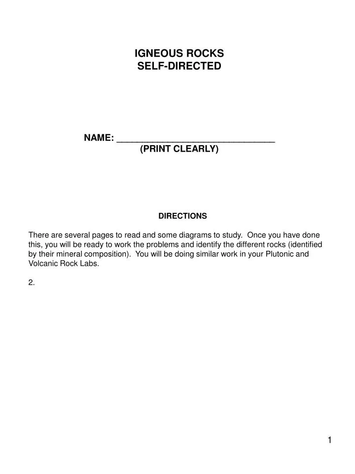 PPT - IGNEOUS ROCKS SELF-DIRECTED NAME ...