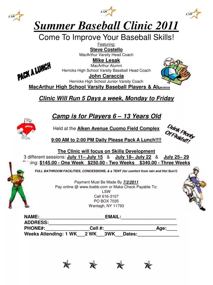 PPT - Summer Baseball Clinic 2011 Come To Improve Your Baseball Skills ...