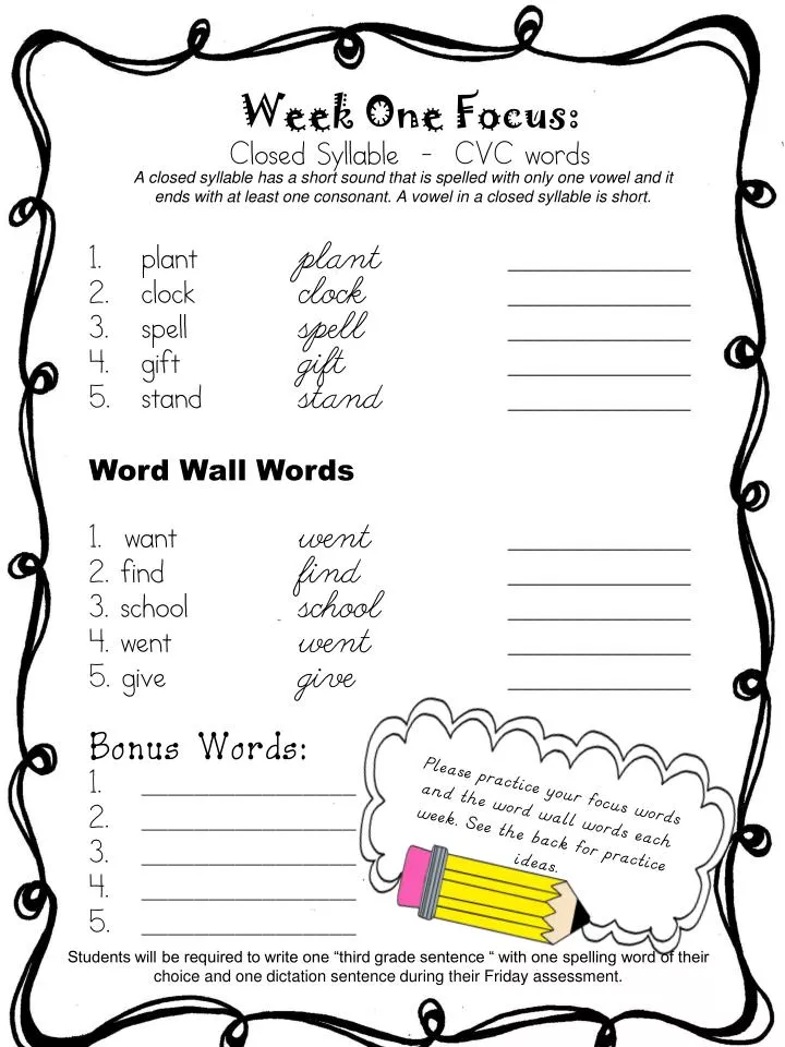 PPT - Week One Focus: Closed Syllable - CVC words plant plant ...