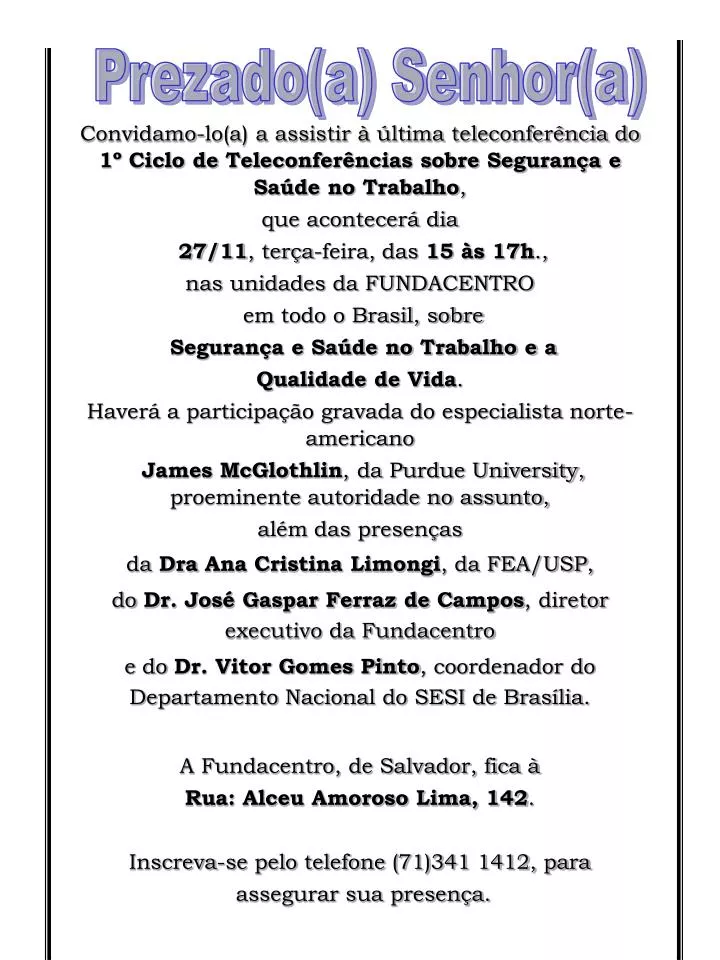 PPT - Prezado(a) Senhor(a) PowerPoint Presentation, free download - ID ...