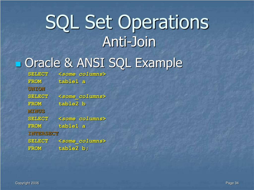 Ppt Sql Set Operators Oracle And Ansi Standard Sql Powerpoint Presentation Id5538814