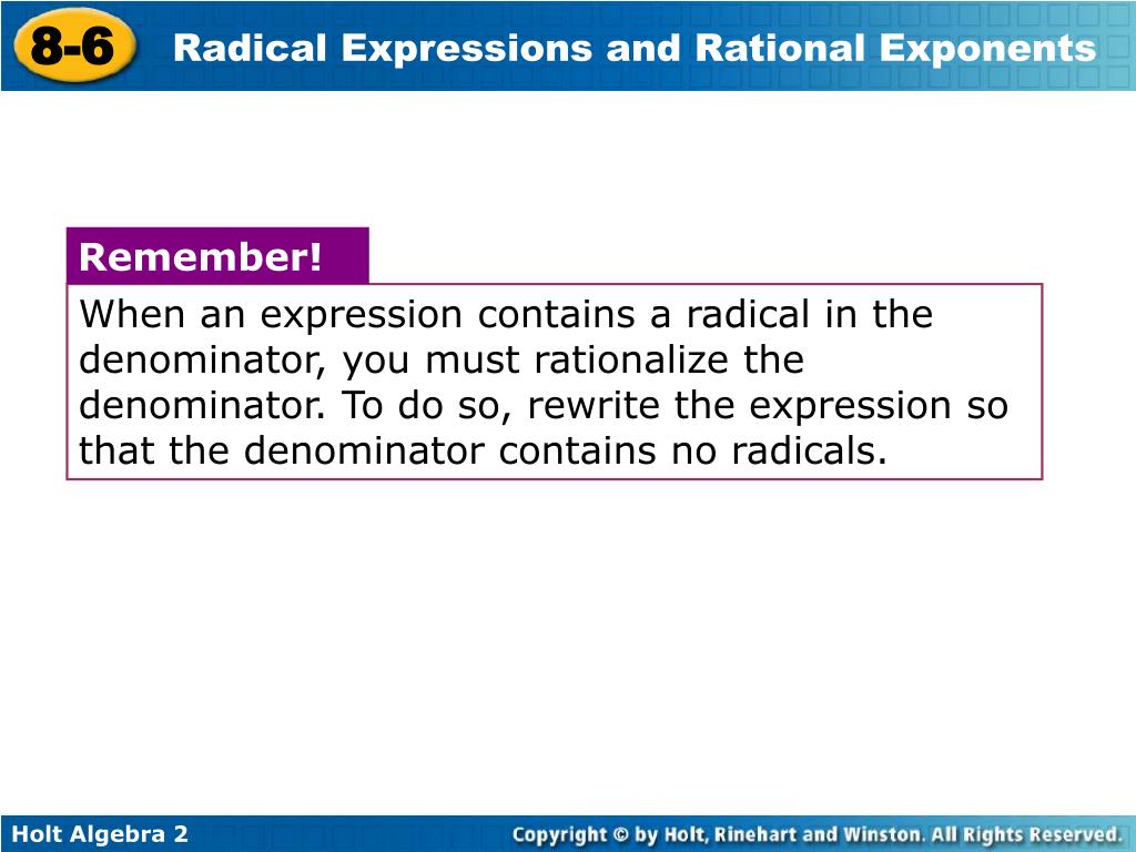Ppt Rewrite Radical Expressions By Using Rational Exponents