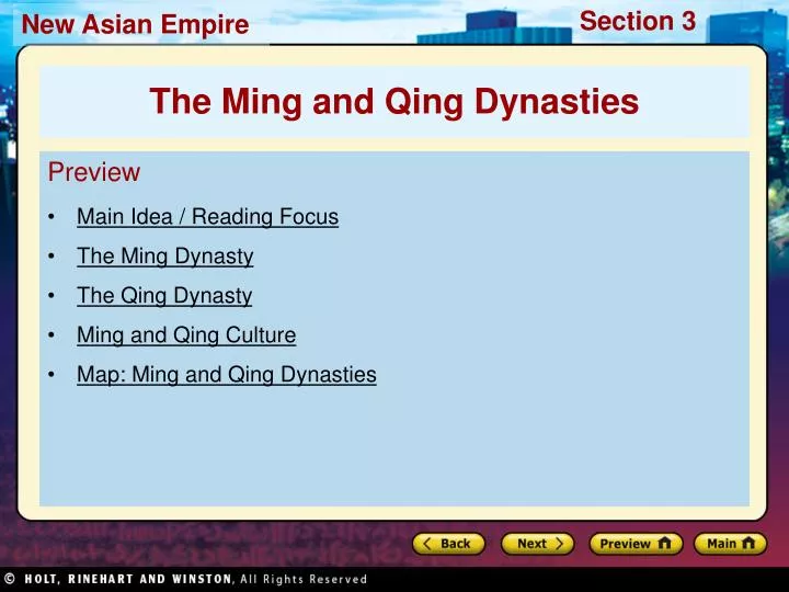 PPT - Preview Main Idea / Reading Focus The Ming Dynasty The Qing ...