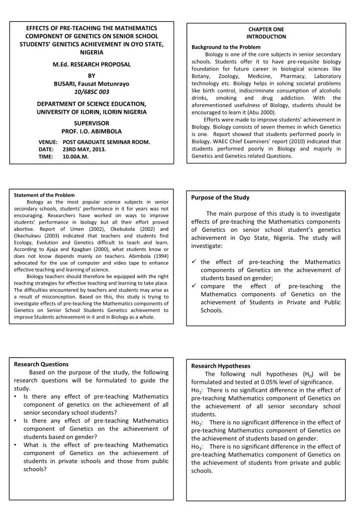 PPT - CHAPTER ONE INTRODUCTION Background to the Problem PowerPoint ...